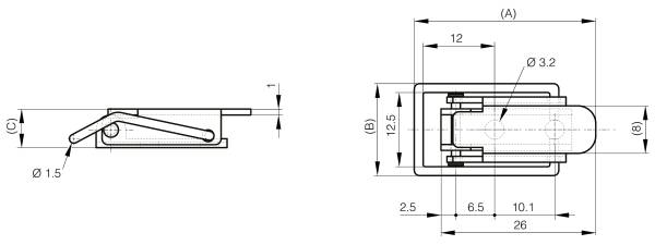 Mini toggle latch without strike - 30.5 mm