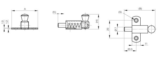 Springloaded latch with round bolt