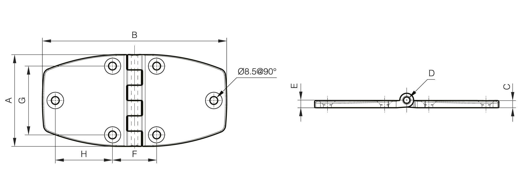 6-hole square polyamide hinges with carbon fiber